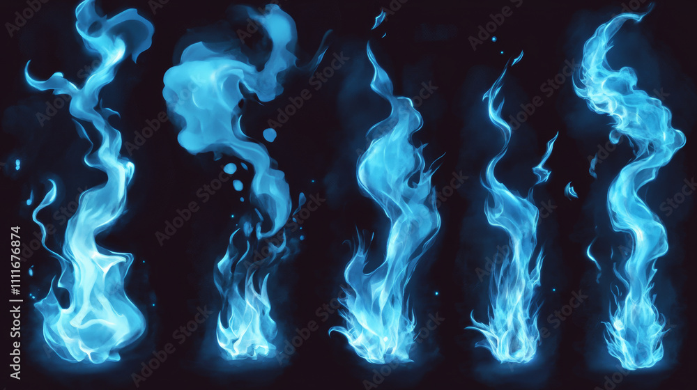 Comic effects with fire and smoke clouds of bomb blast, magic spell ...