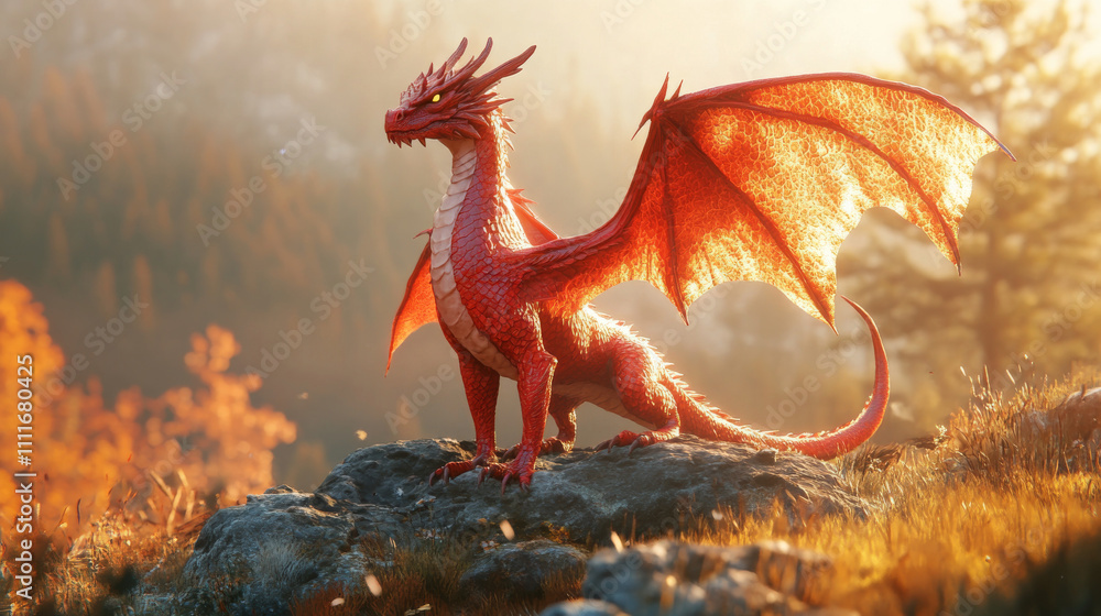 Ilustración de Stock Fantasy red dragon - adult imaginary fairy tale or ...