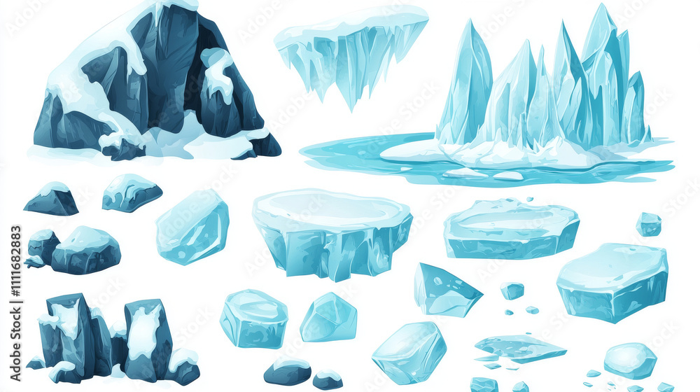 Stock-Illustration „Cartoon iceberg and glacier pieces floating in ...