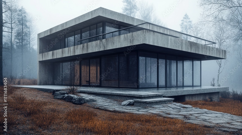 Design board, folio board, modern concrete House, flat roof, all glass ...