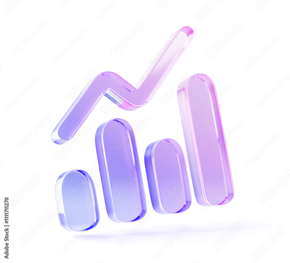 Glass hologram bar chart or diagram 3d icon for digital presentation of ...