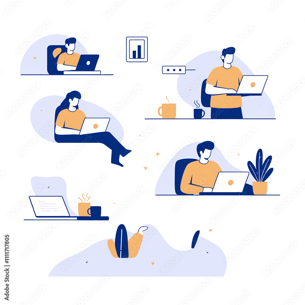Concept illustrations of remote work, showcasing its benefits ...