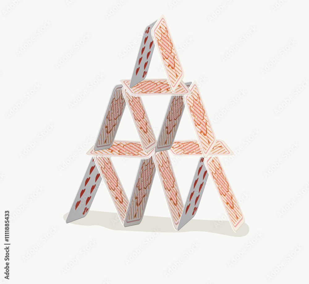 house of card tower build up from cards on table from green felt Stock ...