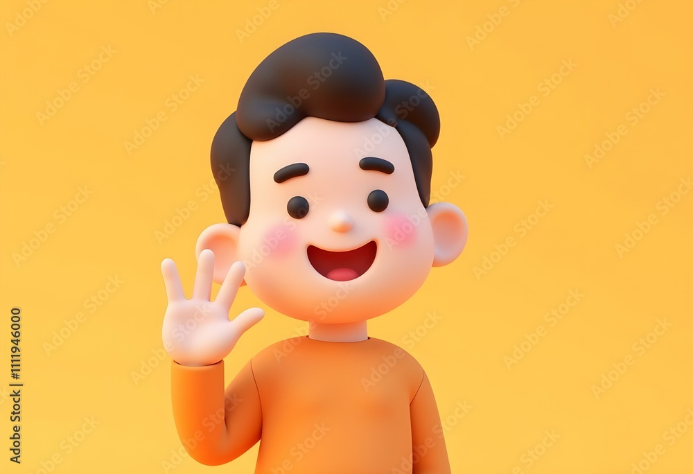 Young smiling man with greeting gesture, saying Hello, Hi or Bye and ...
