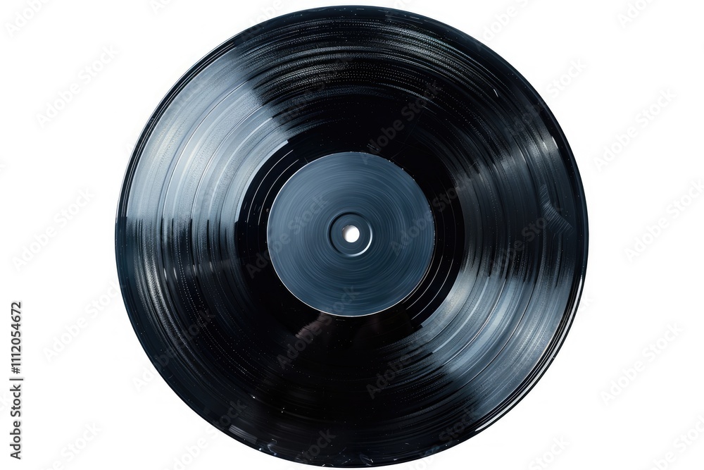 Vintage black vinyl record isolated on a white background in a top view ...
