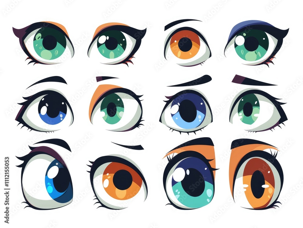 Стоковая иллюстрация «set of cute cartoon eyes on a white background ...