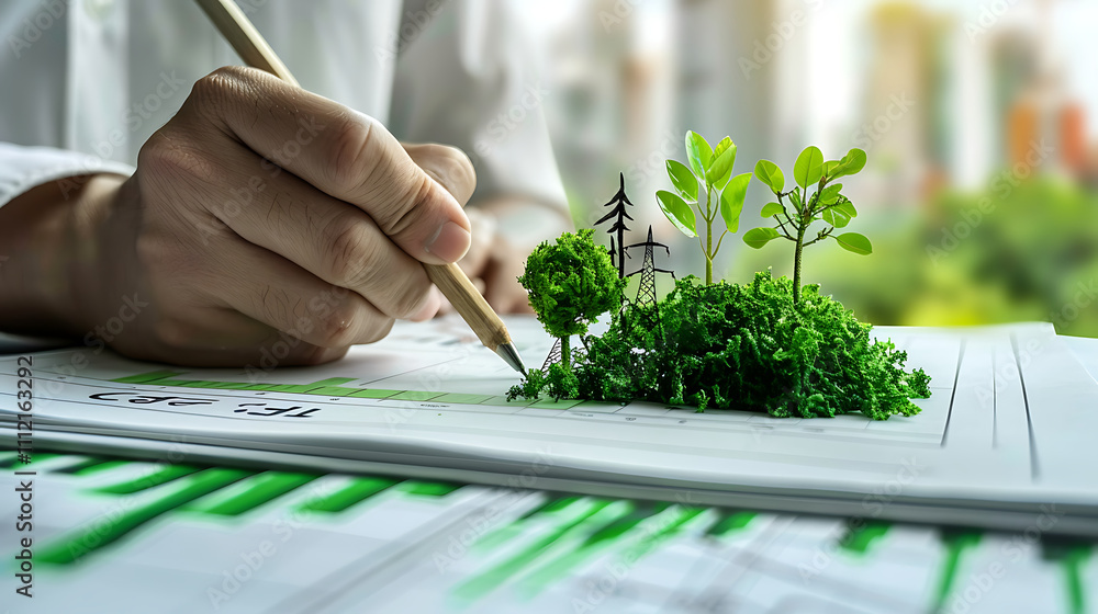 Businessman planning environmental protection initiatives for clean and ...