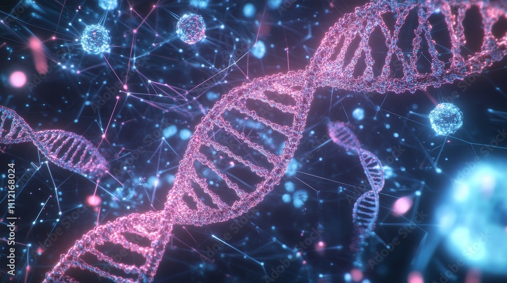 Ilustración de Stock In-depth view of human DNA structure, with a ...