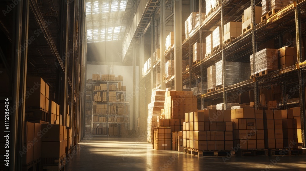 High-resolution image of an industrial warehouse interior with towering ...