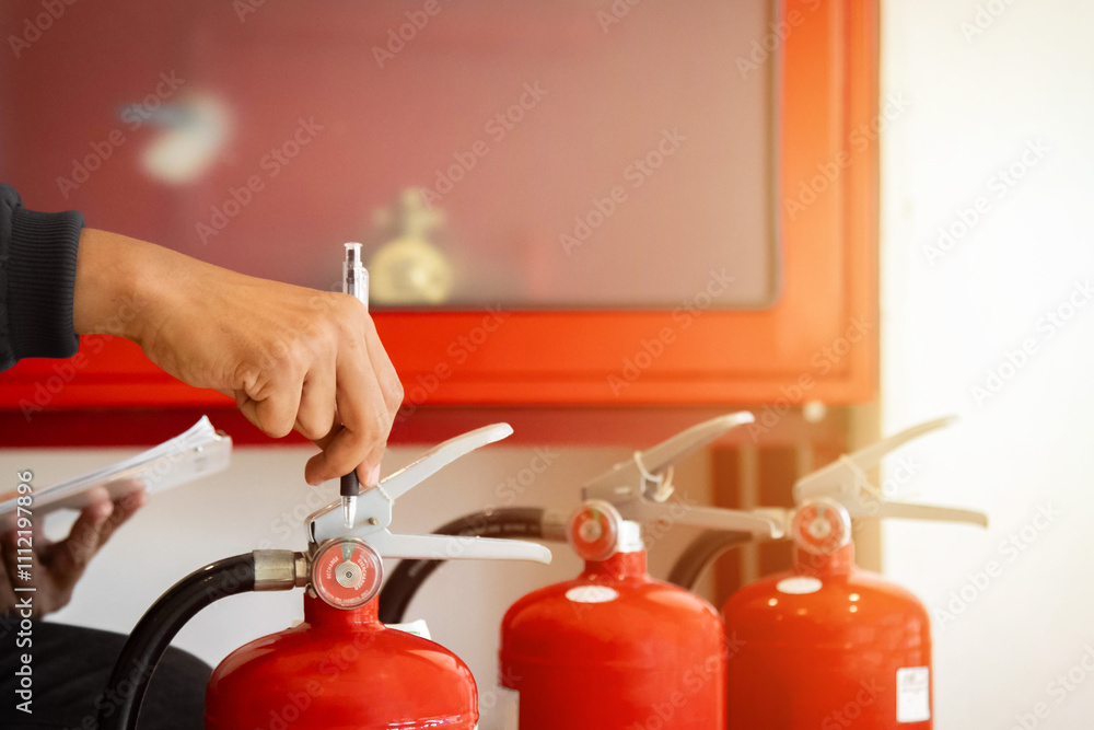 Engineer check fire suppression system,check fire extinguisher tank in ...