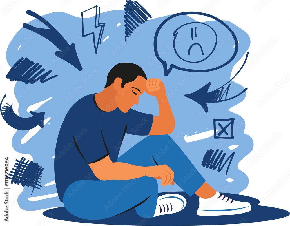 Mental disorder concept. Depression man on transparent background ...