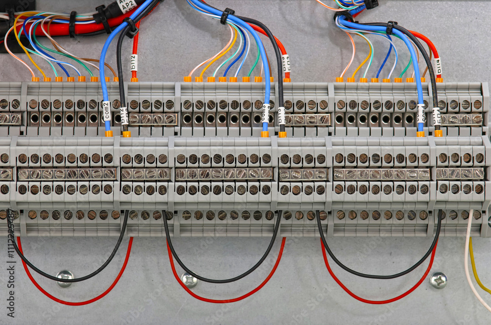 Terminals for connecting copper electrical wires with metal tips. Stock ...