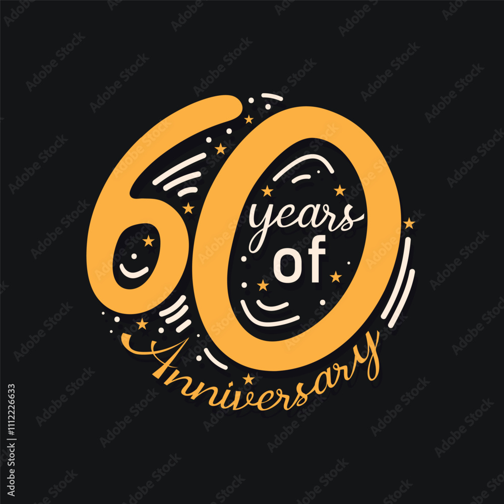 60 Years of Anniversary Logo, hand drawn lettering vector illustration ...