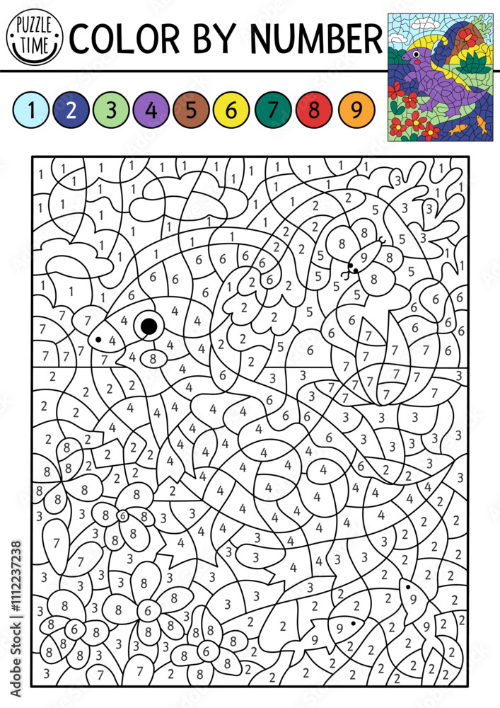 Vector dinosaur color by number activity with Parasaurolophus ...