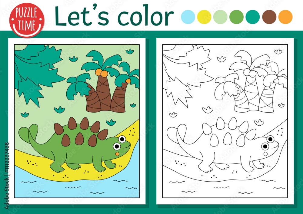 Dinosaur coloring page for children with brontosaur. Vector outline ...