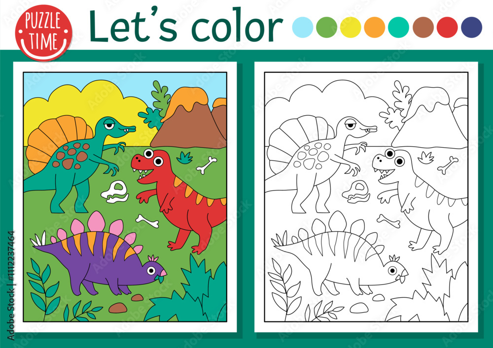 Coloring page for children with dinosaurs. Vector outline illustration ...