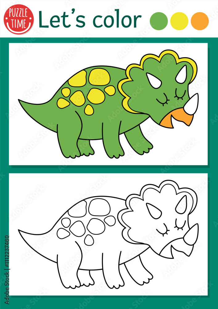 Dinosaur coloring page for children with triceratops. Vector ...