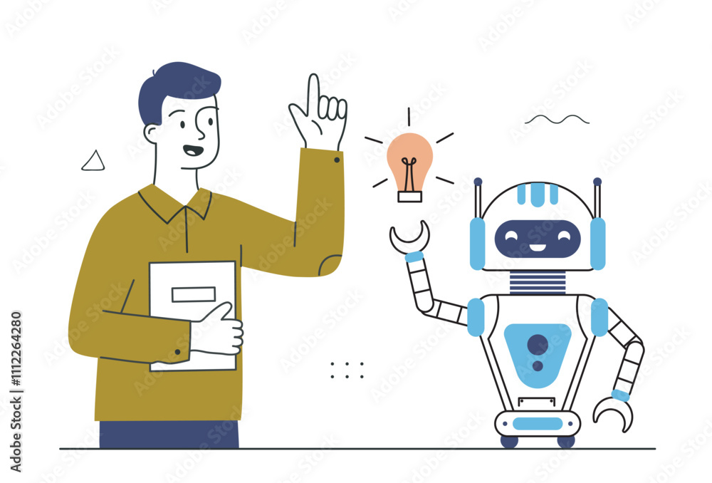 Artificial intelligence apps. Man brainstorming with robot. Virtual ...