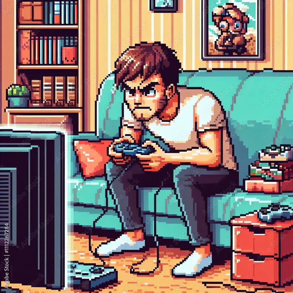 Stock-Illustration „Pixel Art Playing Video Games Convert a scene of ...