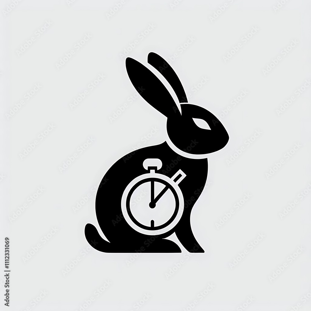 Black rabbit with a stopwatch symbolizing time. Stock Illustration ...