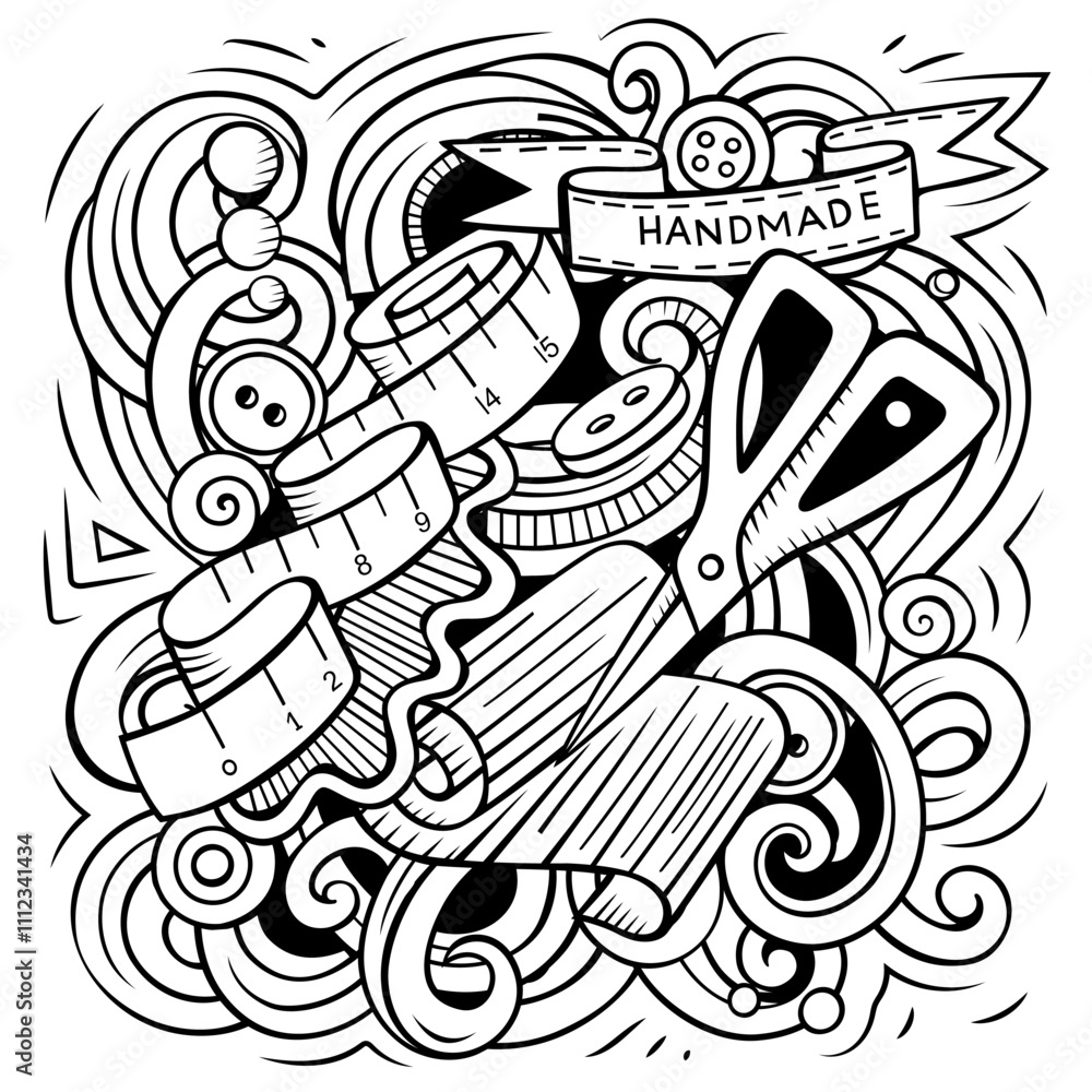 Handmade cartoon vector illustration. Funny detailed composition with ...