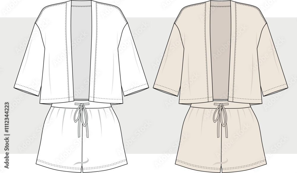 Oversize cotton Drop Shoulder Cardigan kimono and mini short set suit ...