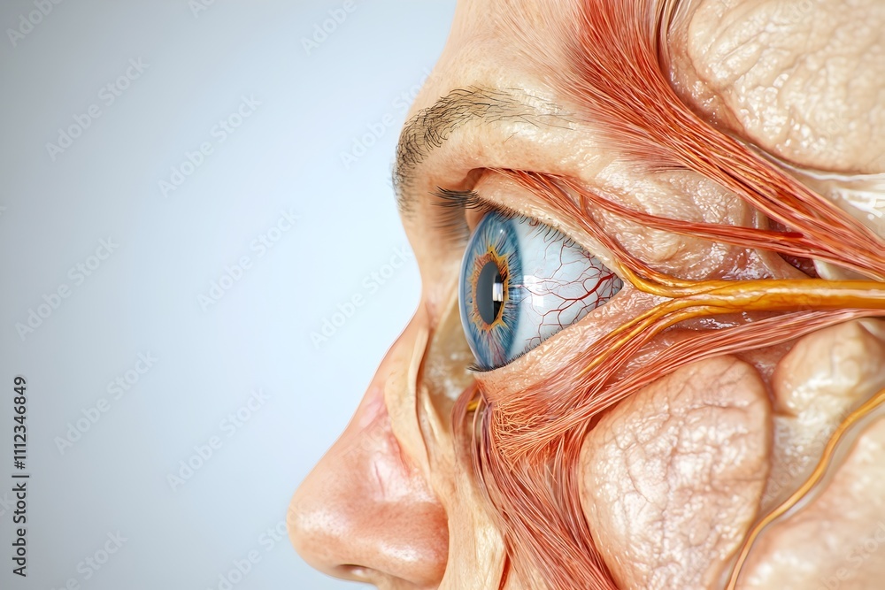 Detailed Anatomical of the Human Visual System showcasing the Eye Optic Nerve and Associated ...