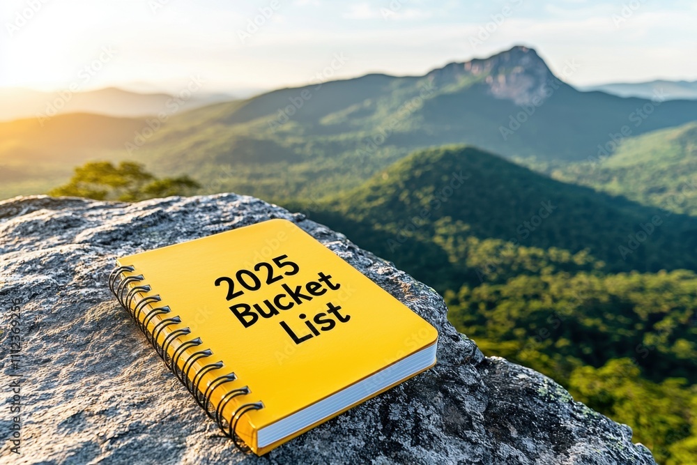 ภาพประกอบ Stock 2025 bucket list concept. 2025 bucket list notebook on ...