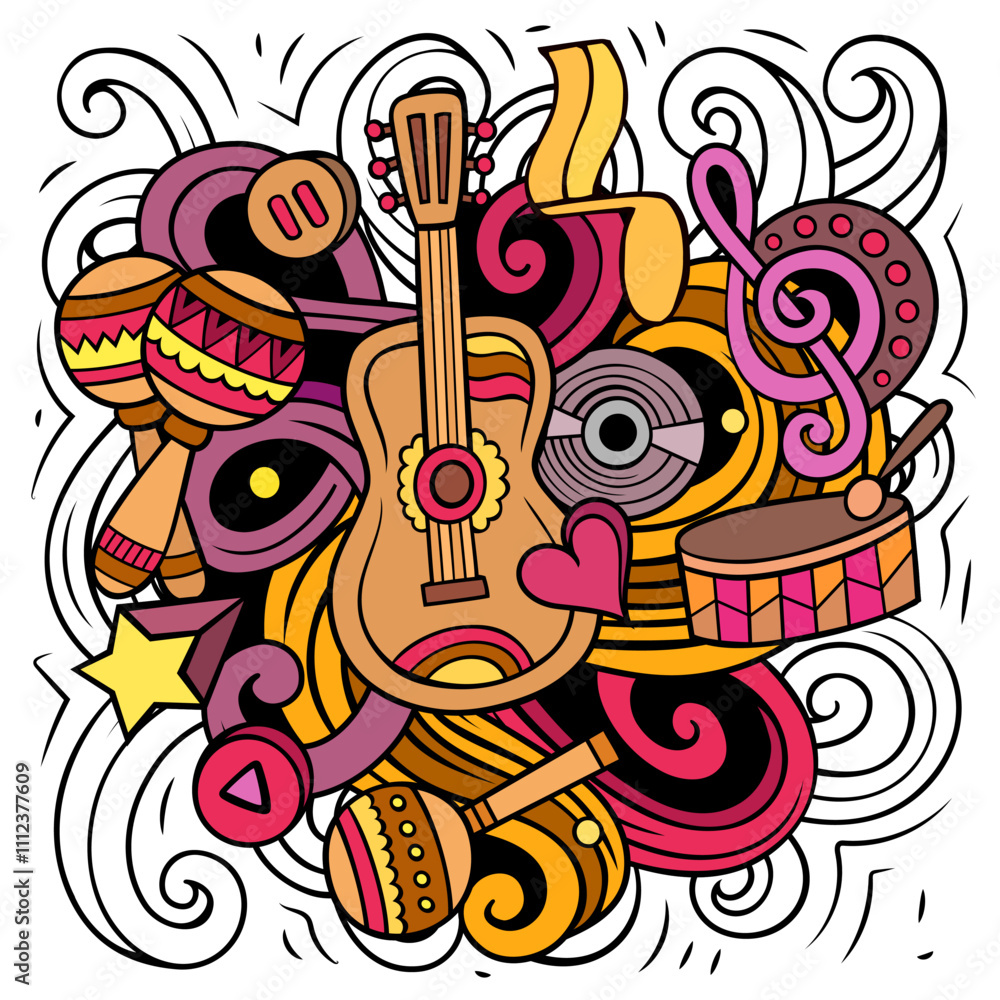 Music hand drawn vector doodles illustration. Musical poster design ...