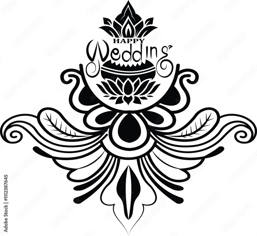 Happy Wedding logo with kalash design Stock Vector | Adobe Stock