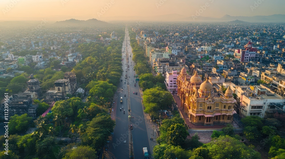 Aerial View of Rajkot City, Gujarat, India at Sunrise Stock ...