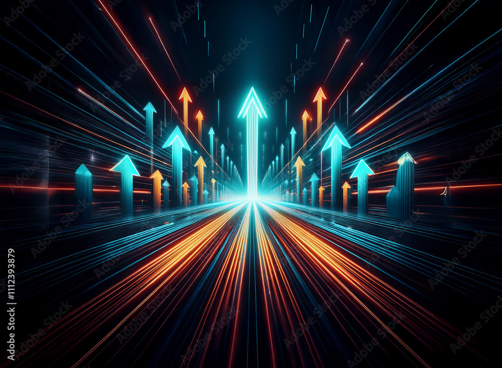 Glowing arrows converge, forming a radiant, upward-pointing pathway ...