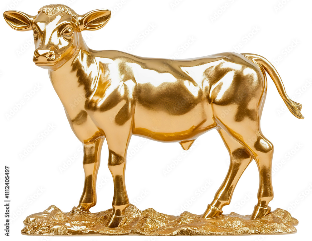 Golden calf statue isolated on a transparent background, biblical ...