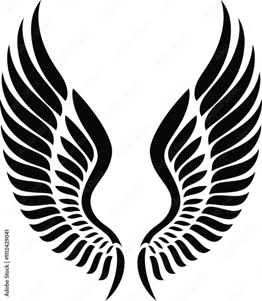 Wing symbols, Wings icons. Set of black wings icons. Bird wings, angel ...