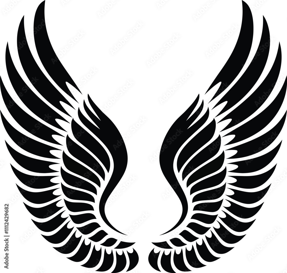 Wing symbols, Wings icons. Set of black wings icons. Bird wings, angel ...