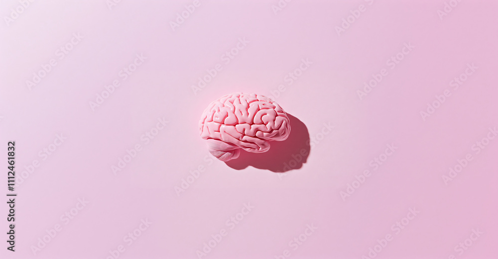 Human brain pink color on pink background, anatomy and biology. Concept ...