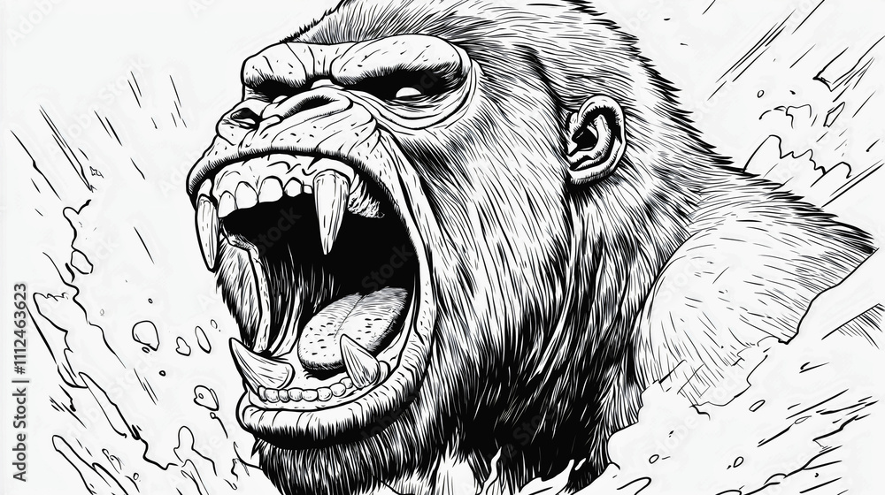 Angry gorilla cartoon illustration, wild jungle primate with roaring ...