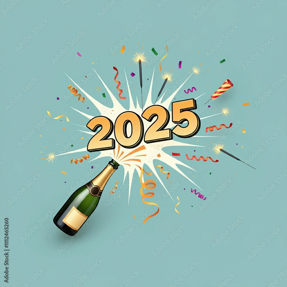 Golden 2025 Confetti Burst with Champagne and Sparklers Celebration Ai ...