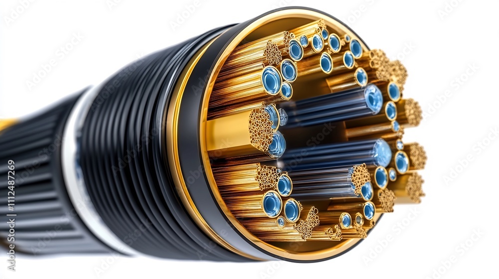 Cross-section View of Fiber Optic Cable Showing Layered Structure and ...