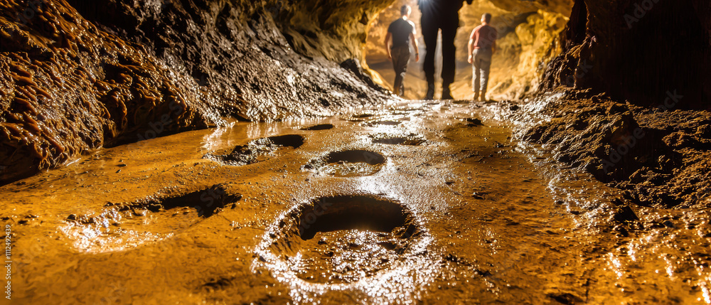 Exploring cave with footprints in wet soil, showcasing nature beauty ...