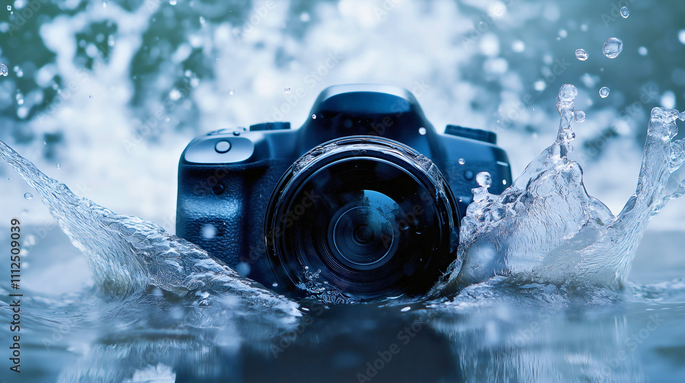 Water splash frozen in motion closeup, clear liquid droplet action ...