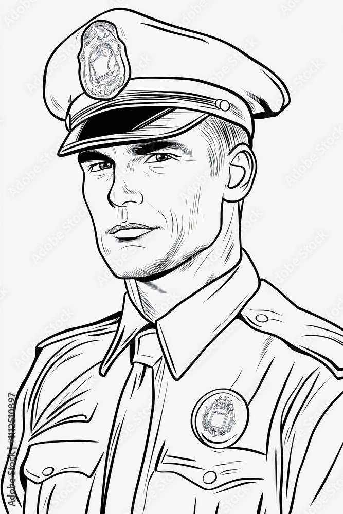 Police officer coloring page for children illustration, hand drawn ...