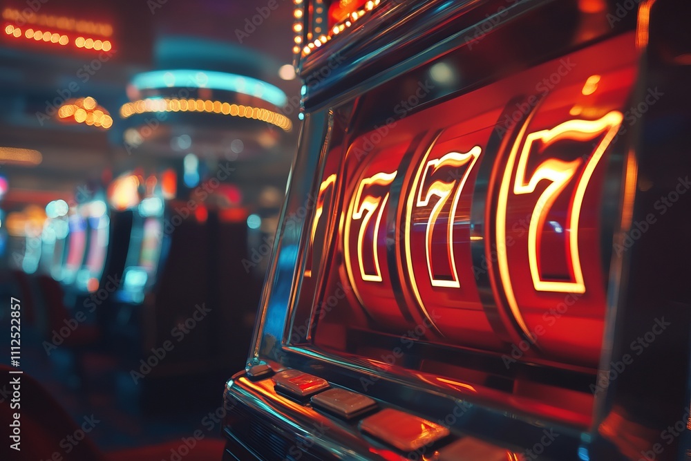 Bright lights illuminate the iconic slot machine as players eagerly ...