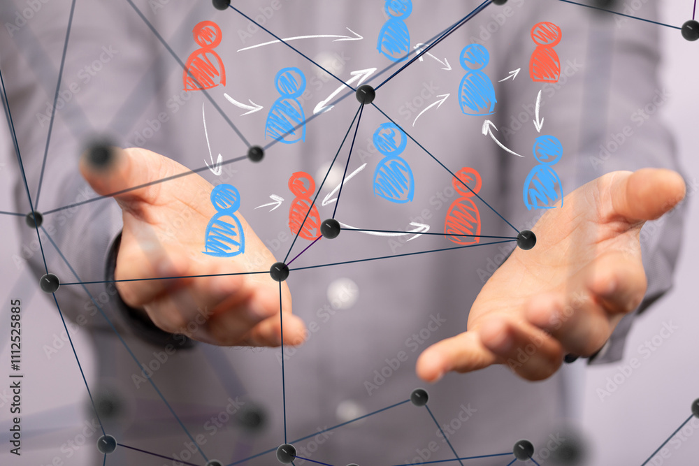 Global network. Blockchain. 3D illustration. Neural networks and ...