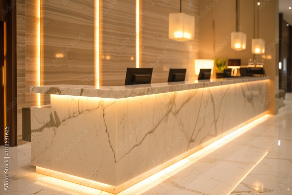 A modern marble reception desk in a luxury hotel lobby Stock Photo ...