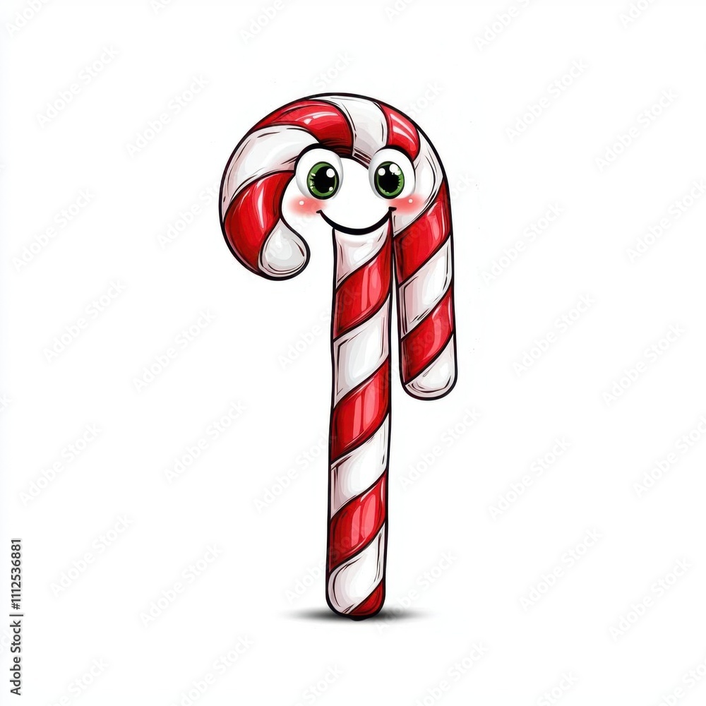 Cute cartoon illustration of a playful candy cane with big happy eyes ...