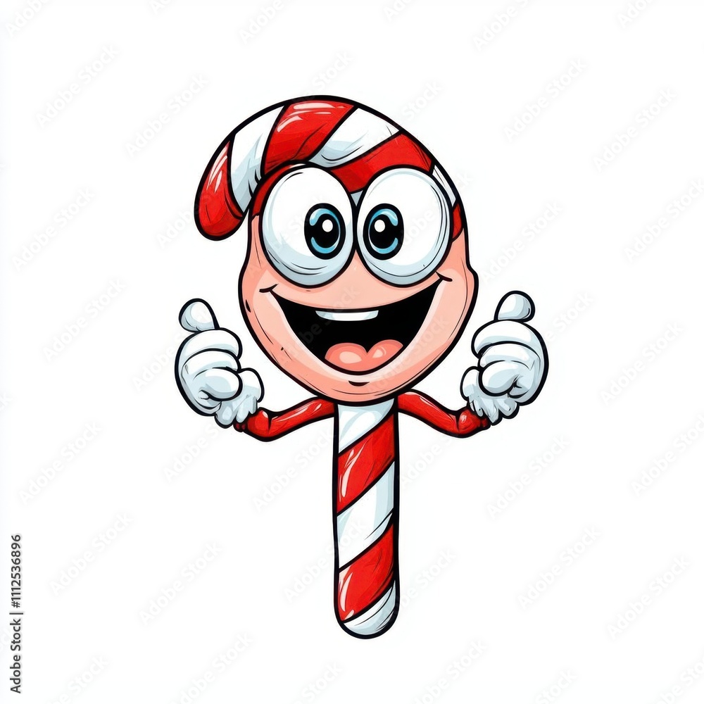 Cute cartoon illustration of a playful candy cane with big happy eyes ...