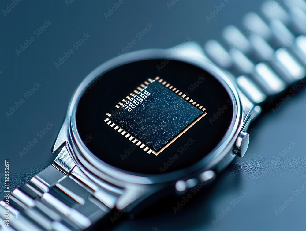 Detailed view of the NFC chip in a smartwatch, enabling contactless ...