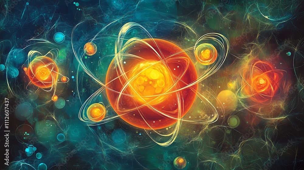 Vibrant Digital Painting of Atomic Structure in a Cosmic Nebula. AI ...