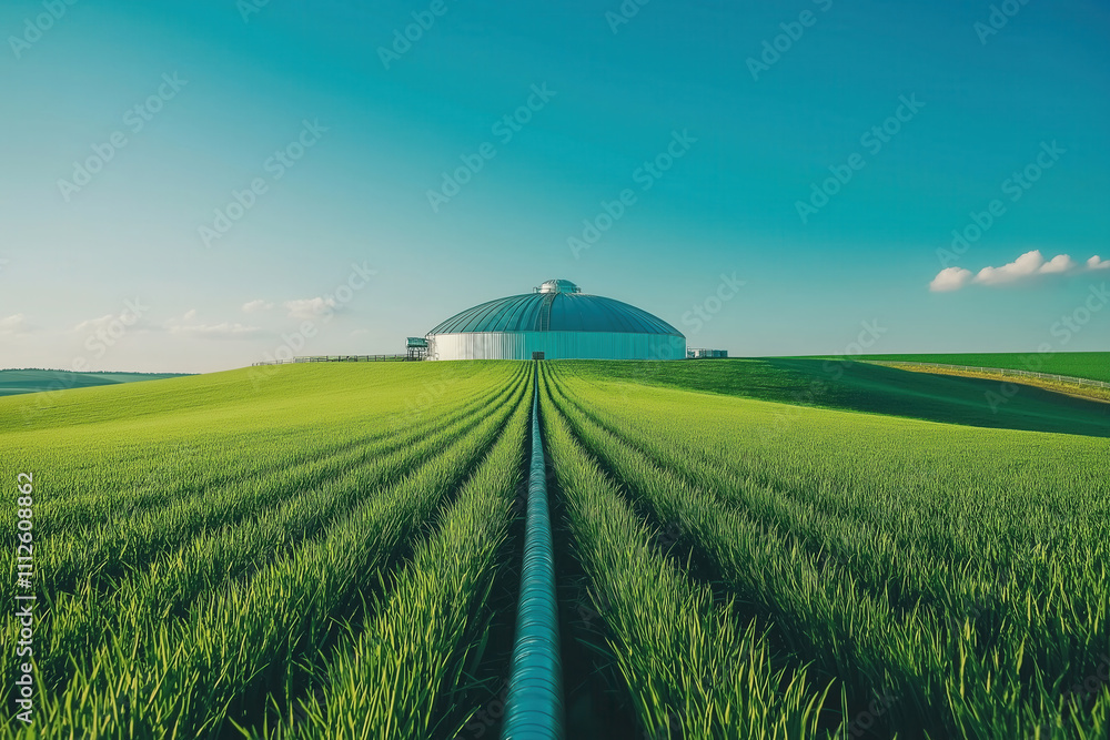 A biogas digester at a dairy farm, featuring visible pipes leading to ...